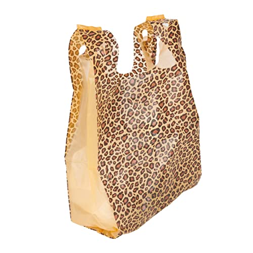 Medium Leopard Print Plastic T-Shirt Bags - 11 ½” x 6" x 21" (Case of 500) Perfect for Restaurants, Retail, Grocery, Take Out, Shopping, and More - Thickness: .48mil HDPE