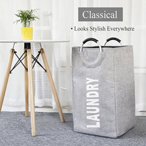 Large Collapsible Laundry Hamper Bag with Handles, 15 x 15 x 26 Inches Foldable Clothes Basket for Washing Storage