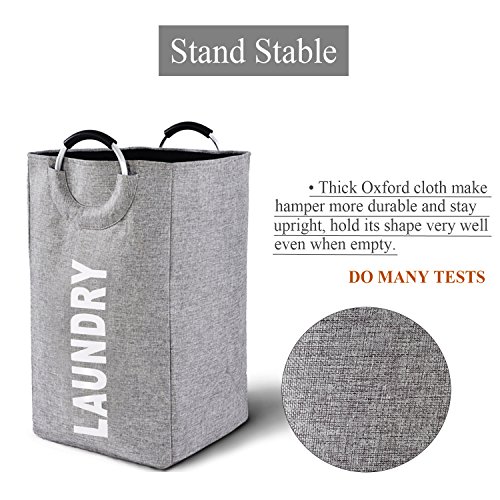 Large Collapsible Laundry Hamper Bag with Handles, 15 x 15 x 26 Inches Foldable Clothes Basket for Washing Storage