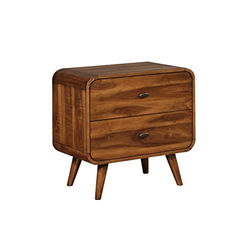 Coaster Furniture Robyn Mid Century Modern 2 Drawer Nightstand Bedroom Bedside Table Storage Drawers Dark Walnut 205132