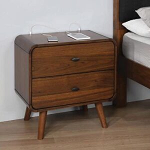 Coaster Furniture Robyn Mid Century Modern 2 Drawer Nightstand Bedroom Bedside Table Storage Drawers Dark Walnut 205132