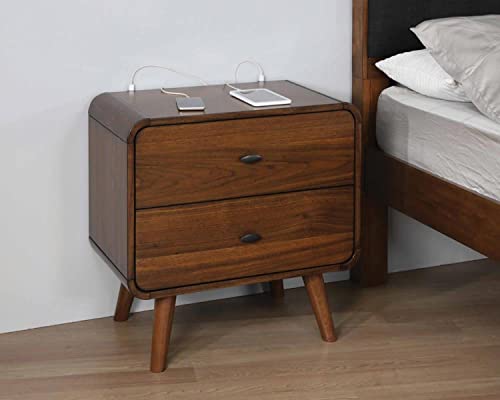 Coaster Furniture Robyn Mid Century Modern 2 Drawer Nightstand Bedroom Bedside Table Storage Drawers Dark Walnut 205132