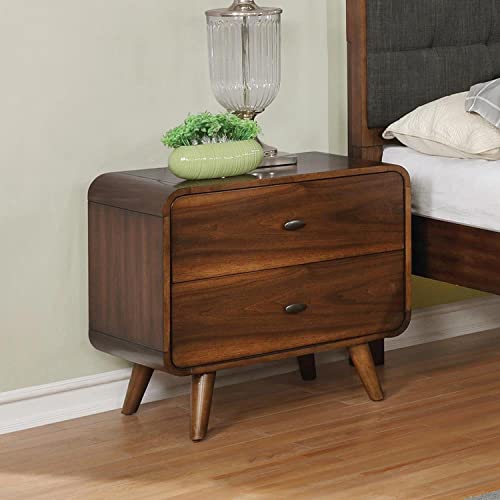 Coaster Furniture Robyn Mid Century Modern 2 Drawer Nightstand Bedroom Bedside Table Storage Drawers Dark Walnut 205132