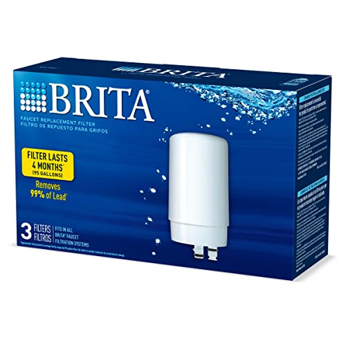 Brita Water Filter Replacements for Sink, Faucet Mount Water Filtration System for Tap Water, Reduces 99% of Lead, Basic, White, 3 Count