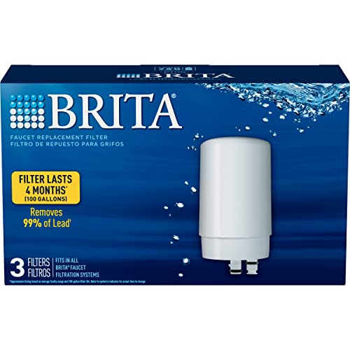 Brita Water Filter Replacements for Sink, Faucet Mount Water Filtration System for Tap Water, Reduces 99% of Lead, Basic, White, 3 Count