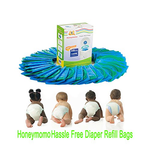 Baby Bathing Diaper Refill Bags With Toss fee Blue Bags Green Ring,1050 Count Pail Snap Seal Disposal Diaper Bags (70)