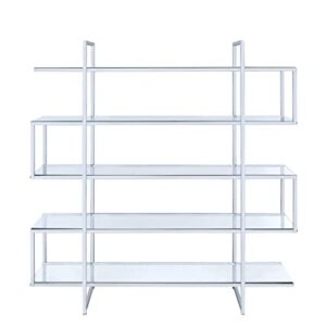 Coaster Furniture Modern Contemporary 5 Shelf Zig Zag Bookcase Etagere Metal Bookshelf Clear Tempered Glass Shelves Chrome 801304