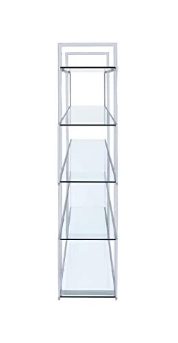 Coaster Furniture Modern Contemporary 5 Shelf Zig Zag Bookcase Etagere Metal Bookshelf Clear Tempered Glass Shelves Chrome 801304