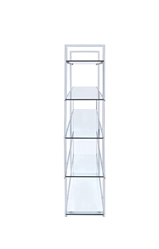 Coaster Furniture Modern Contemporary 5 Shelf Zig Zag Bookcase Etagere Metal Bookshelf Clear Tempered Glass Shelves Chrome 801304