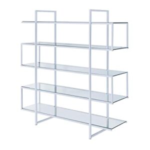 Coaster Furniture Modern Contemporary 5 Shelf Zig Zag Bookcase Etagere Metal Bookshelf Clear Tempered Glass Shelves Chrome 801304