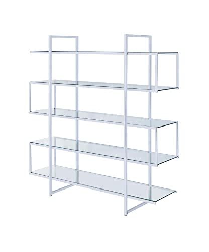 Coaster Furniture Modern Contemporary 5 Shelf Zig Zag Bookcase Etagere Metal Bookshelf Clear Tempered Glass Shelves Chrome 801304