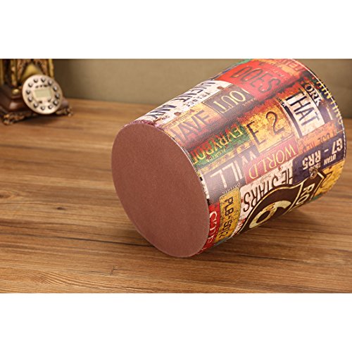 HMANE Wastebasket, Decorative Round Waterproof Litchi Leather Trash Can Paper Garbage Container Bin for Living Room - (Pattern-2)