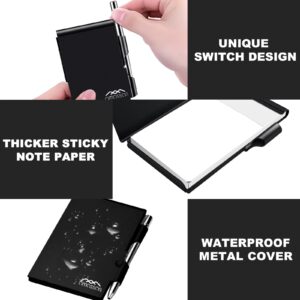 Metal Small Notebook, Mini Notepad, Small Pocket Notepad Aluminum Note Case with Mini Metal Pen and 60-Page Sheets - Memo Books Note Pads, Solid Black