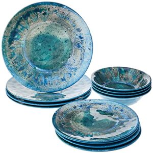 certified international radiance teal melamine 12 pc dinnerware set