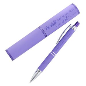 be still and know purple stylish classic pen in matching gift case - psalm 46:10 bible verse refillable retractable medium ballpoint pen for journal planner writing note taking calendar agenda