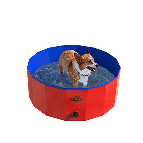 Dog Pool - Portable, Foldable 30.5-Inch Doggie Pool with Drain and Carry Bag - Pet Swimming Pool for Bathing or Play by PETMAKER (Red)