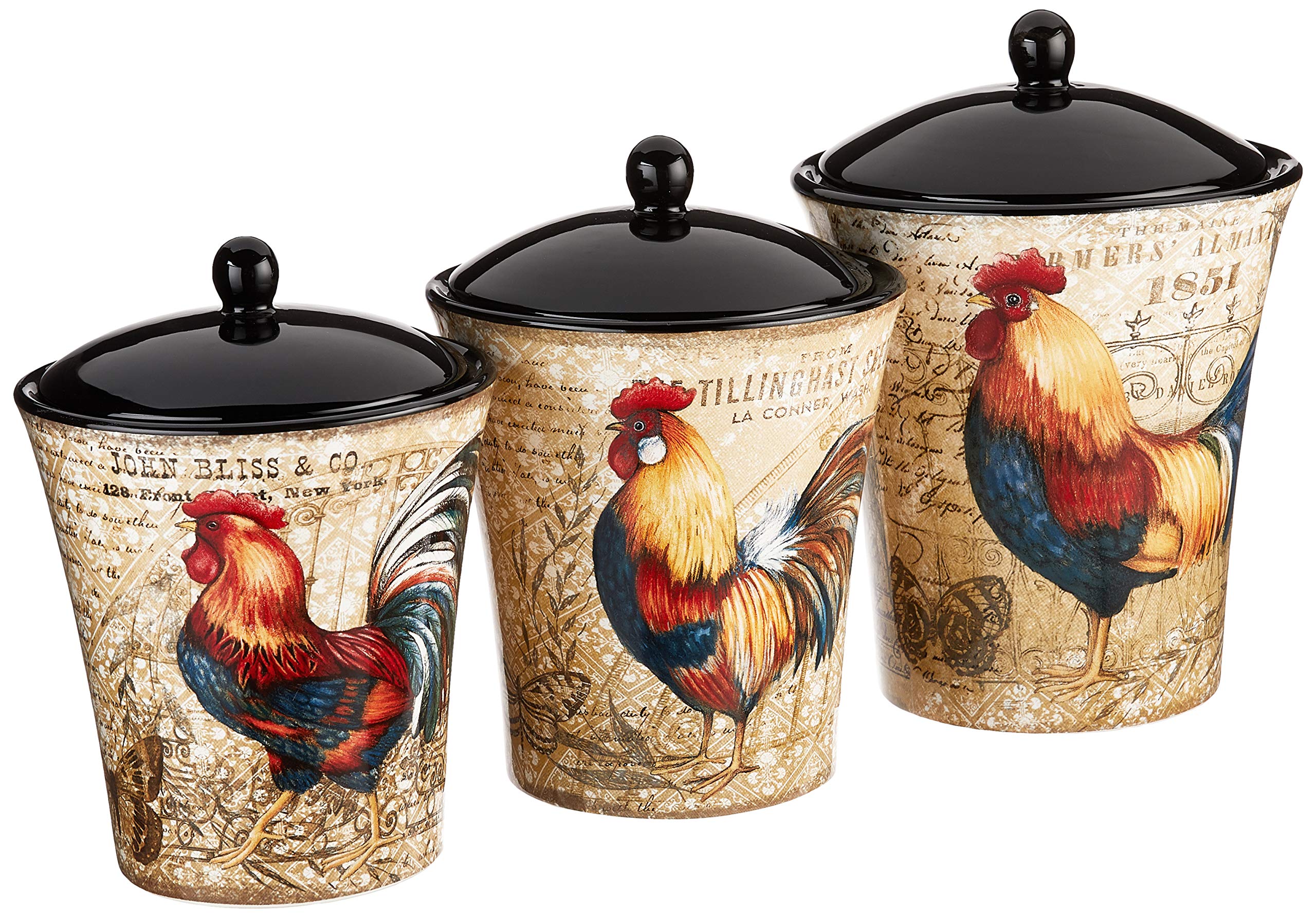 Certified International 23656 Gilded Rooster Canister Set (3 Piece), One Size, Multicolor