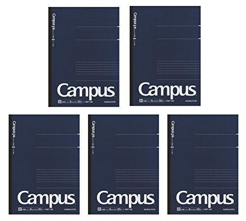 Kokuyo Campus Pre-Dotted Notebook, Semi B5-dotted 6 mm Rule - 30 Lines X 50 Sheets - 100 Pages, Pack of 5 Dark Blue