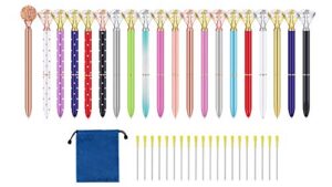 big diamond pen 20 pieces rhinestones crystal metal ballpoint pens black ink with 20 pack 3.2'' ballpoint pen refills, different colors (20pcs big diamond pen)