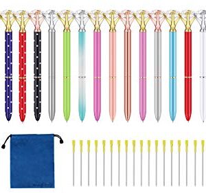 Big Diamond Pen 20 Pieces Rhinestones Crystal Metal Ballpoint Pens Black Ink With 20 Pack 3.2'' Ballpoint Pen Refills, Different Colors (20Pcs Big Diamond Pen)