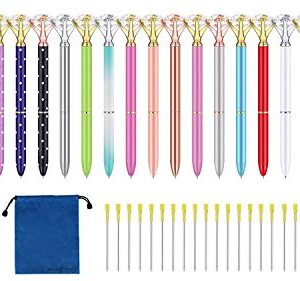 Big Diamond Pen 20 Pieces Rhinestones Crystal Metal Ballpoint Pens Black Ink With 20 Pack 3.2'' Ballpoint Pen Refills, Different Colors (20Pcs Big Diamond Pen)