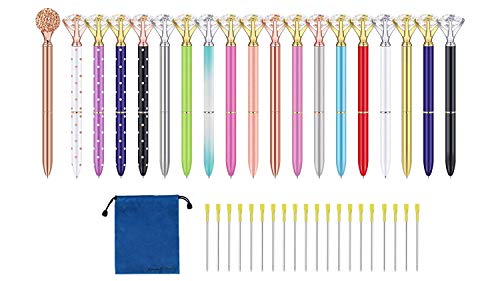 Big Diamond Pen 20 Pieces Rhinestones Crystal Metal Ballpoint Pens Black Ink With 20 Pack 3.2'' Ballpoint Pen Refills, Different Colors (20Pcs Big Diamond Pen)