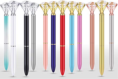 Big Diamond Pen 20 Pieces Rhinestones Crystal Metal Ballpoint Pens Black Ink With 20 Pack 3.2'' Ballpoint Pen Refills, Different Colors (20Pcs Big Diamond Pen)