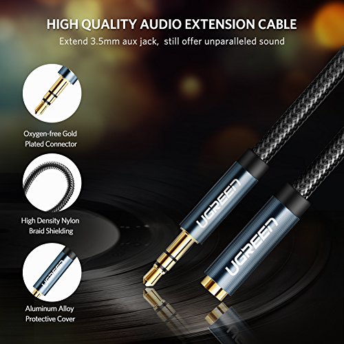 UGREEN Headphone Extension Cable Hi-Fi Stereo Gold Plated Nylon Braided Male to Female 3.5mm Extension Audio Cable Compatible with iPhone iPad Smartphones Tablets Media Players Blue 15FT