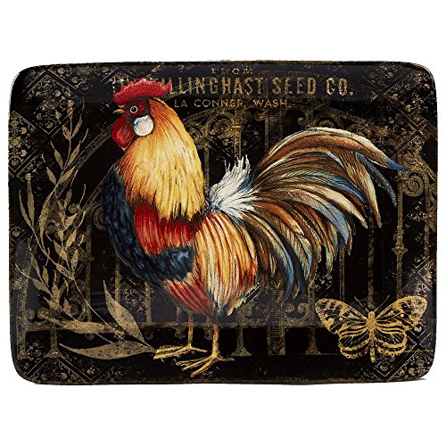 Certified International 23659 16" x 12" Gilded Rooster Rectangular Platter, One Size, Multicolor