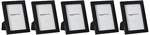 Amazon Basics Rectangular Photo Picture Frame, 5" x 7", Pack of 5, Black