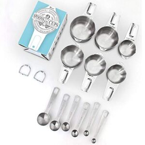 Measuring cup and spoon set stainless steel 13 inch 18/8 stainless steel: 7 measuring cups and 5 measuring spoons, with a professional magnetic measurement conversion table