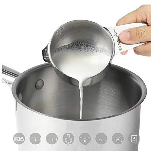 Measuring cup and spoon set stainless steel 13 inch 18/8 stainless steel: 7 measuring cups and 5 measuring spoons, with a professional magnetic measurement conversion table