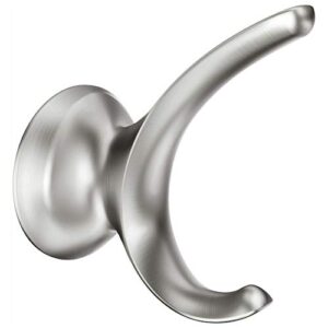 moen darcy double robe hook with press and mark in brushed nickel