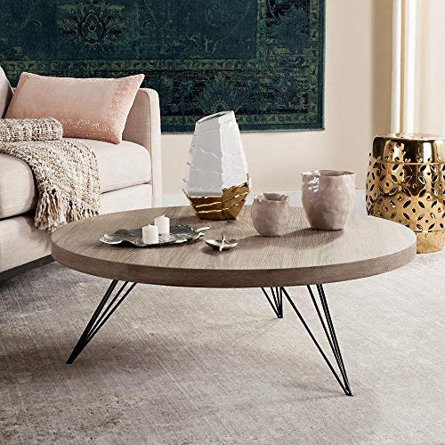 Safavieh Home Collection Mansel Mid-Century Light Oak Hairpin Leg Round Coffee Table