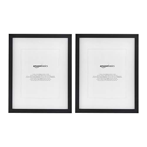 Amazon Basics 11" x 14" Rectangular Photo Picture Frame, (8" x 10" With Mat), 2-Pack, Black, 15.2 Inch L x 12.2 Inch W