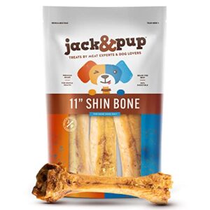 jack&pup 11" shin bones for large dogs | roasted, savory, large dog bones for aggressive chewers (3 bones)