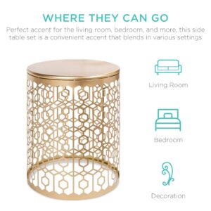 Best Choice Products Metal Accent Table, Set of 2 Decorative Round End Tables Nightstands, Coffee Side Tables for Living Room Bedroom Office, Nesting - Gold