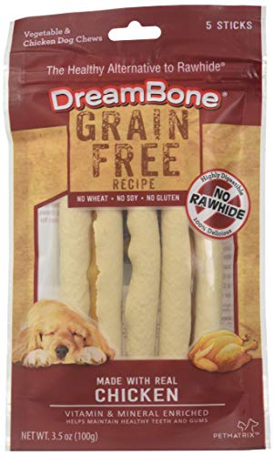 DreamBone Grain Free Recipe, Rawhide Free Dog Chew Sticks Made with Real Chicken, No Wheat, Soy, Gluten, 5 Sticks