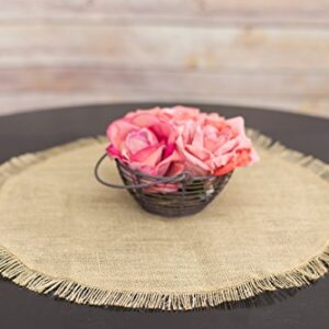 The Country House Collection 14 Inch Fringed Burlap Round Mat 14 inch Burlap Single Placemat