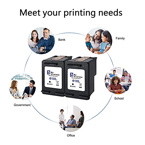 BJ Remanufactured Ink Cartridge Replacement for HP 61XL 61 XL Compatible with HP Envy 4500 5530 5535 HP OfficeJet 2620 4630 4635 HP DeskJet 1000 1010 2050 2540 3000 3050 3516 Printer(2 Black)