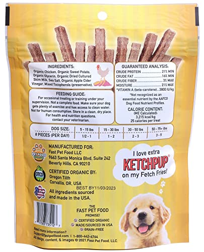 Fetch Fries Organic Chicken & Sweet Potato Jerky Fries for Dogs (5 oz).