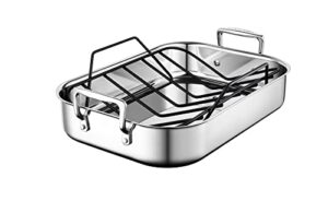 le creuset stainless steel roasting pan with nonstick rack, 14" x 10"