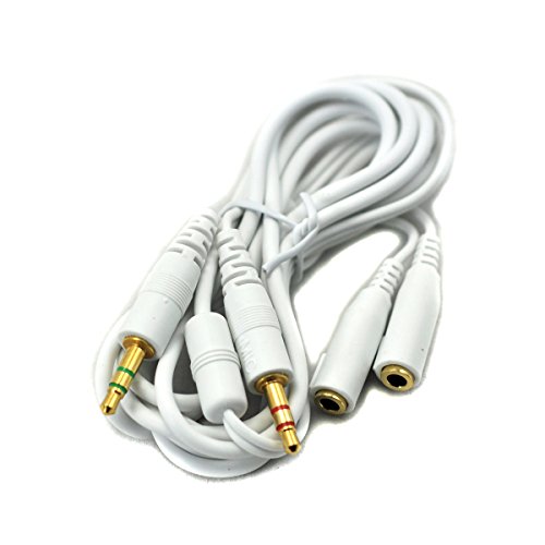 2 Plugs 2 Jacks Microphone Audio Extension Cord 3.5mm Cable for Computer Gaming Headphone Headset (4.9 Foot,150cm, White)