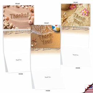 Beach Notes - 10 Assorted Thank You Cards with Envelopes (4 x 5.12 Inch) - Box of Gratitude Beach Theme Greeting Cards - Tropical Vacation, Ocean Notecard Stationery Set AM6113TYG-B1x10