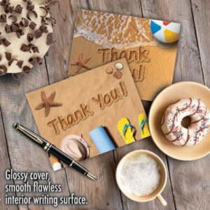 Beach Notes - 10 Assorted Thank You Cards with Envelopes (4 x 5.12 Inch) - Box of Gratitude Beach Theme Greeting Cards - Tropical Vacation, Ocean Notecard Stationery Set AM6113TYG-B1x10