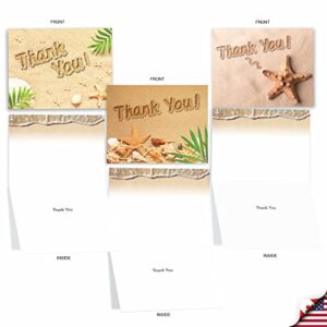 Beach Notes - 10 Assorted Thank You Cards with Envelopes (4 x 5.12 Inch) - Box of Gratitude Beach Theme Greeting Cards - Tropical Vacation, Ocean Notecard Stationery Set AM6113TYG-B1x10