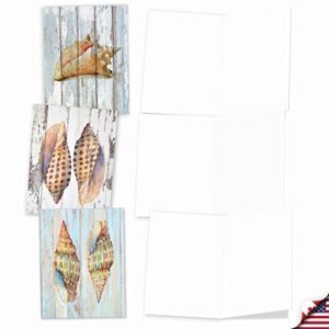 The Best Card Company - 10 Blank Note Cards with Envelopes (4 x 5.12 Inch) - Bulk All Occasion Cards Boxed - Seashell Driftwood AM6118OCB-B1x10