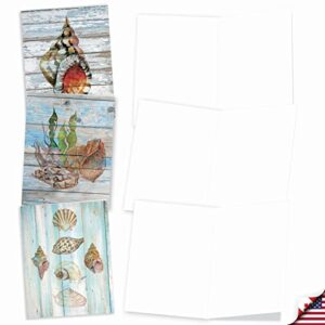 The Best Card Company - 10 Blank Note Cards with Envelopes (4 x 5.12 Inch) - Bulk All Occasion Cards Boxed - Seashell Driftwood AM6118OCB-B1x10