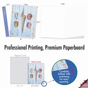 The Best Card Company - 10 Blank Note Cards with Envelopes (4 x 5.12 Inch) - Bulk All Occasion Cards Boxed - Seashell Driftwood AM6118OCB-B1x10