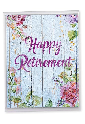 The Best Card Company - 1 Jumbo Congratulations Notecard w/Envelope (Large 8.5 x 11 Inch) Happy Retirement Appreciation with Flowers for Boss, Coworker - Blooming Driftwood J6108JRTG-US